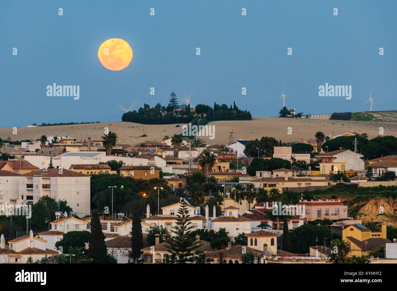 Full moon in San Lucar de Barrameda, Andalusia Spain Stock Photo - Alamy