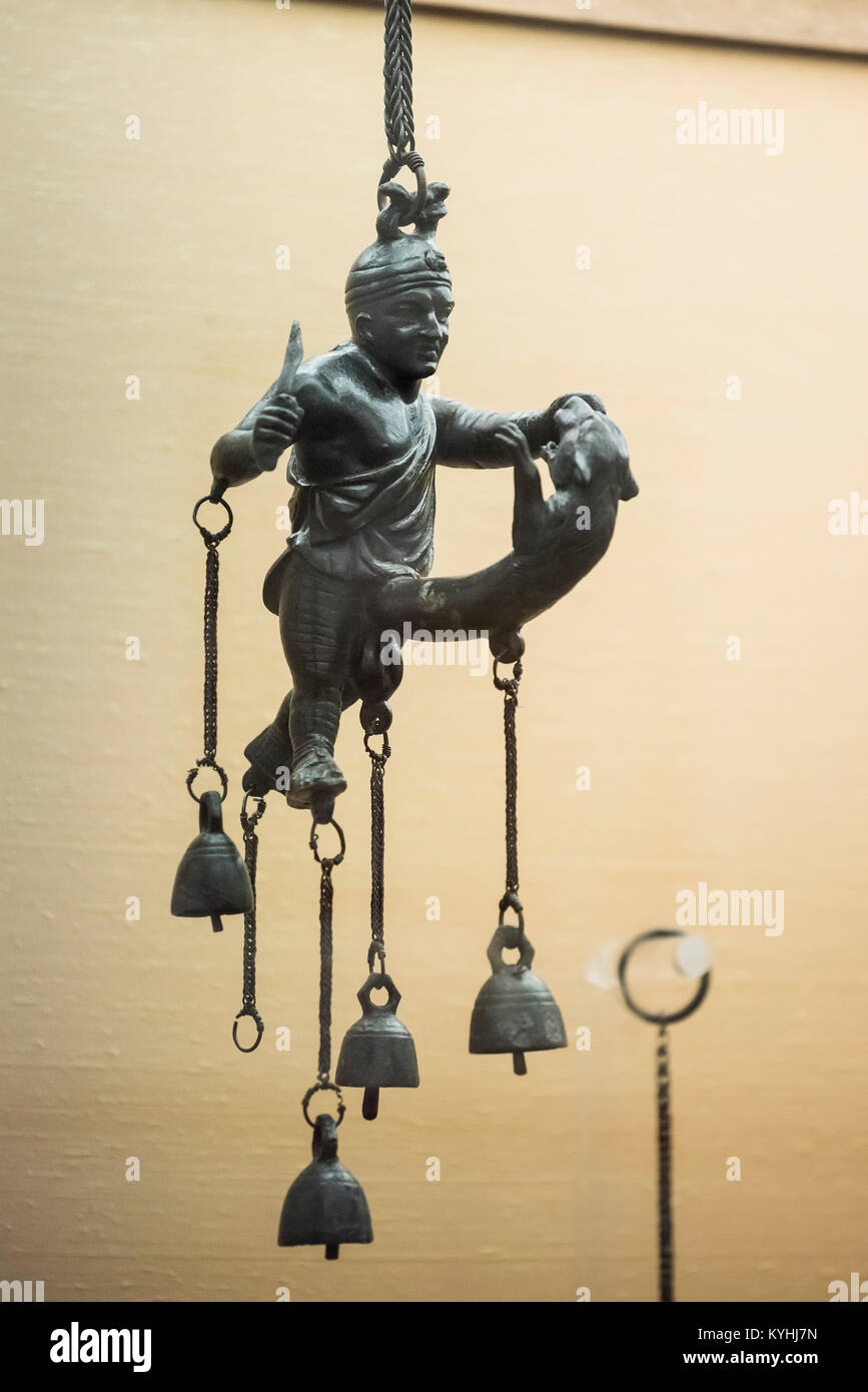 Naples. Italy. A Roman bronze phallic tintinnabulum, from Pompeii, in ...