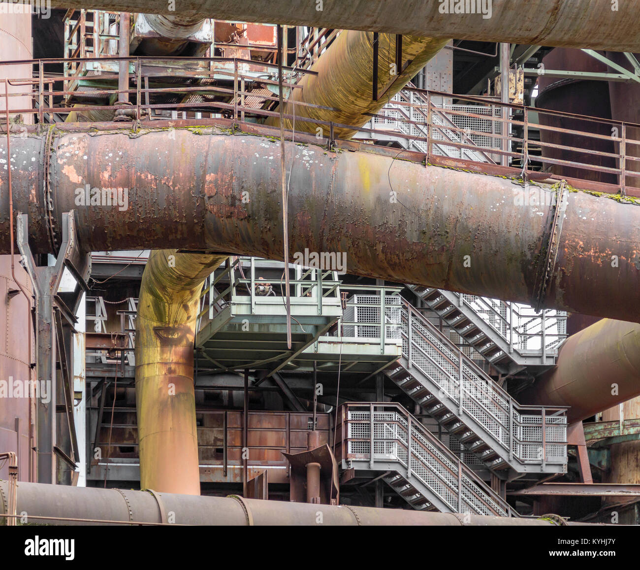 weathered rusty industrial scenery with old corroded steel girders and ...
