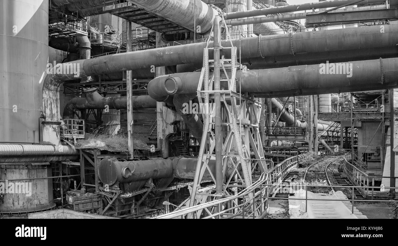 weathered rusty industrial scenery with old corroded steel girders and ...