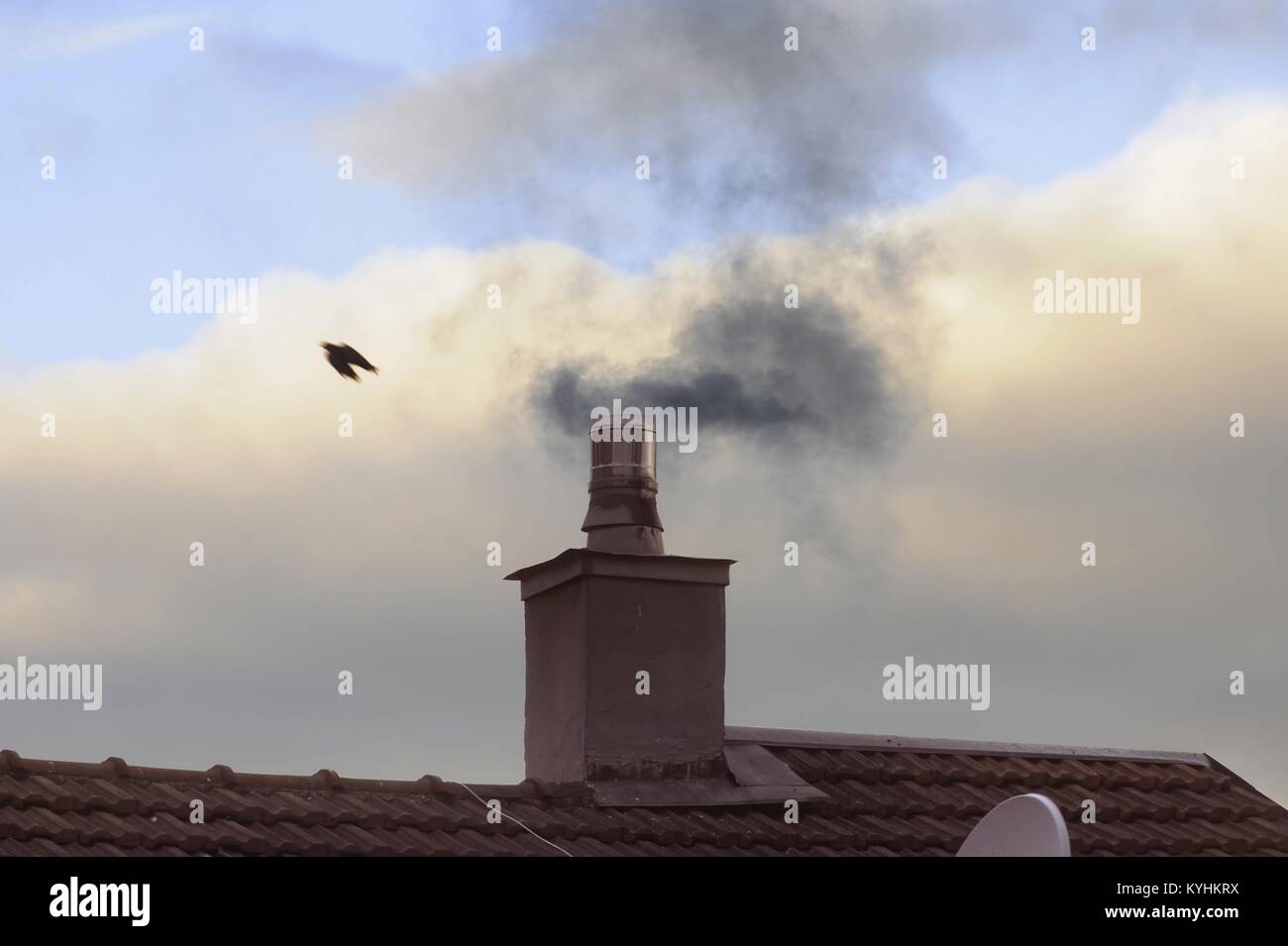 smoke from a condominium domestic heating system Stock Photo - Alamy