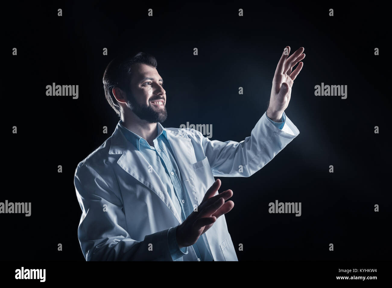 Delighted happy scientist smiling Stock Photo - Alamy