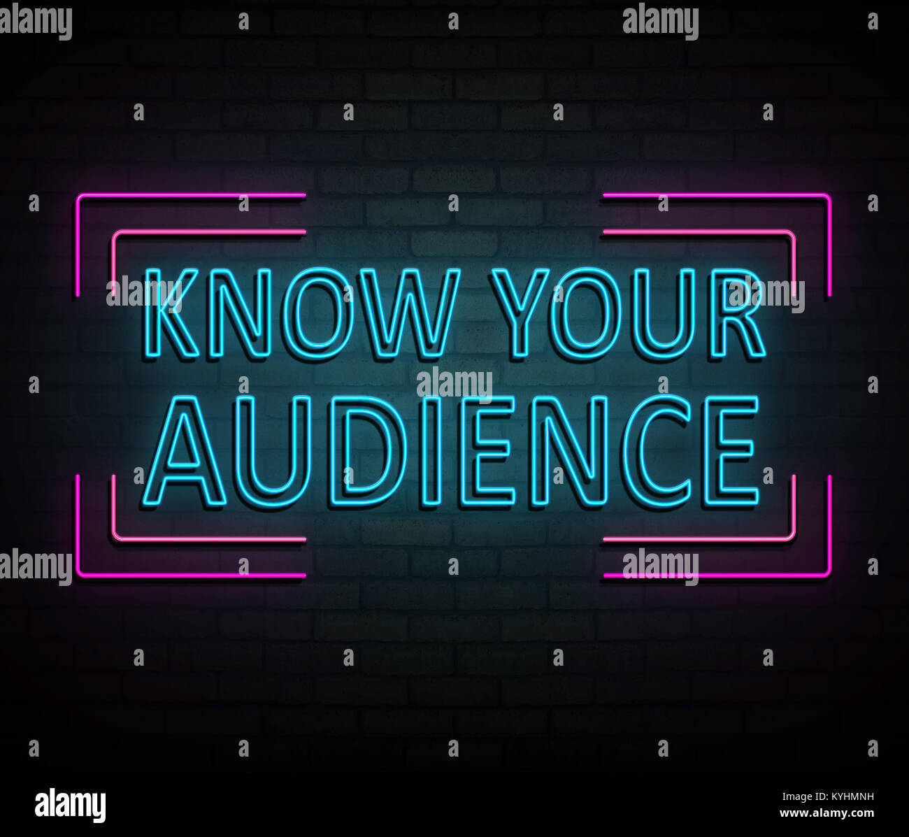 3d Illustration depicting an illuminated neon sign with a know your ...