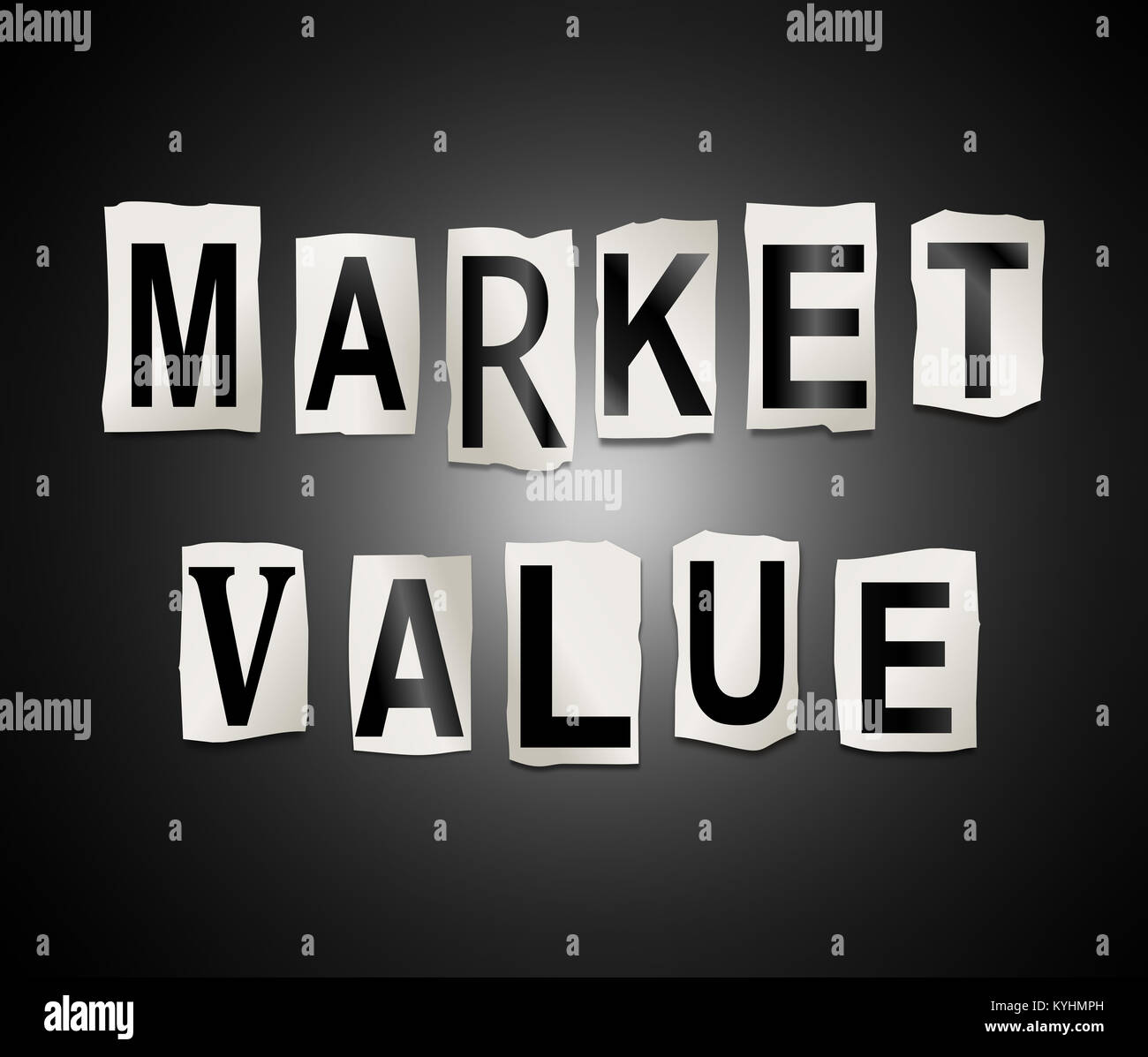 Illustration depicting a set of cut out printed letters arranged to ...