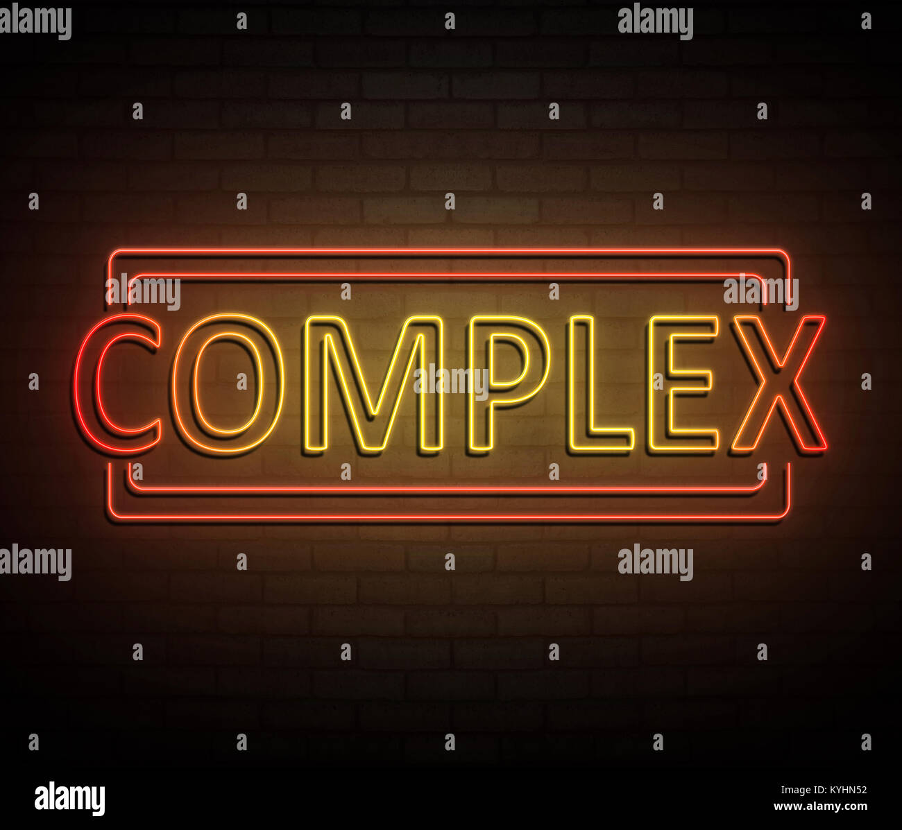 3d Illustration depicting an illuminated neon sign with a complex ...