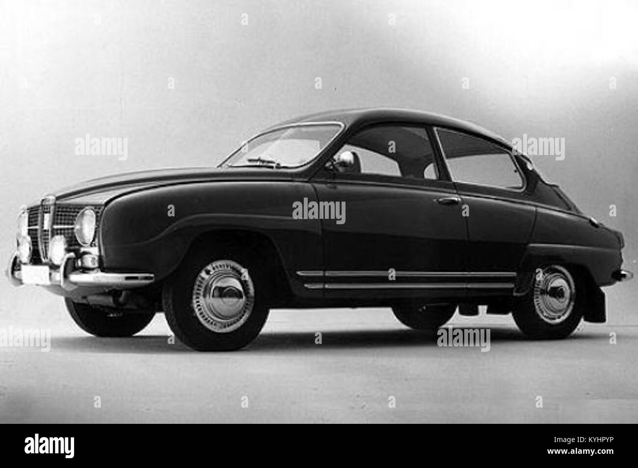 This image features a 1965 Saab Sport, a classic Swedish sports car ...