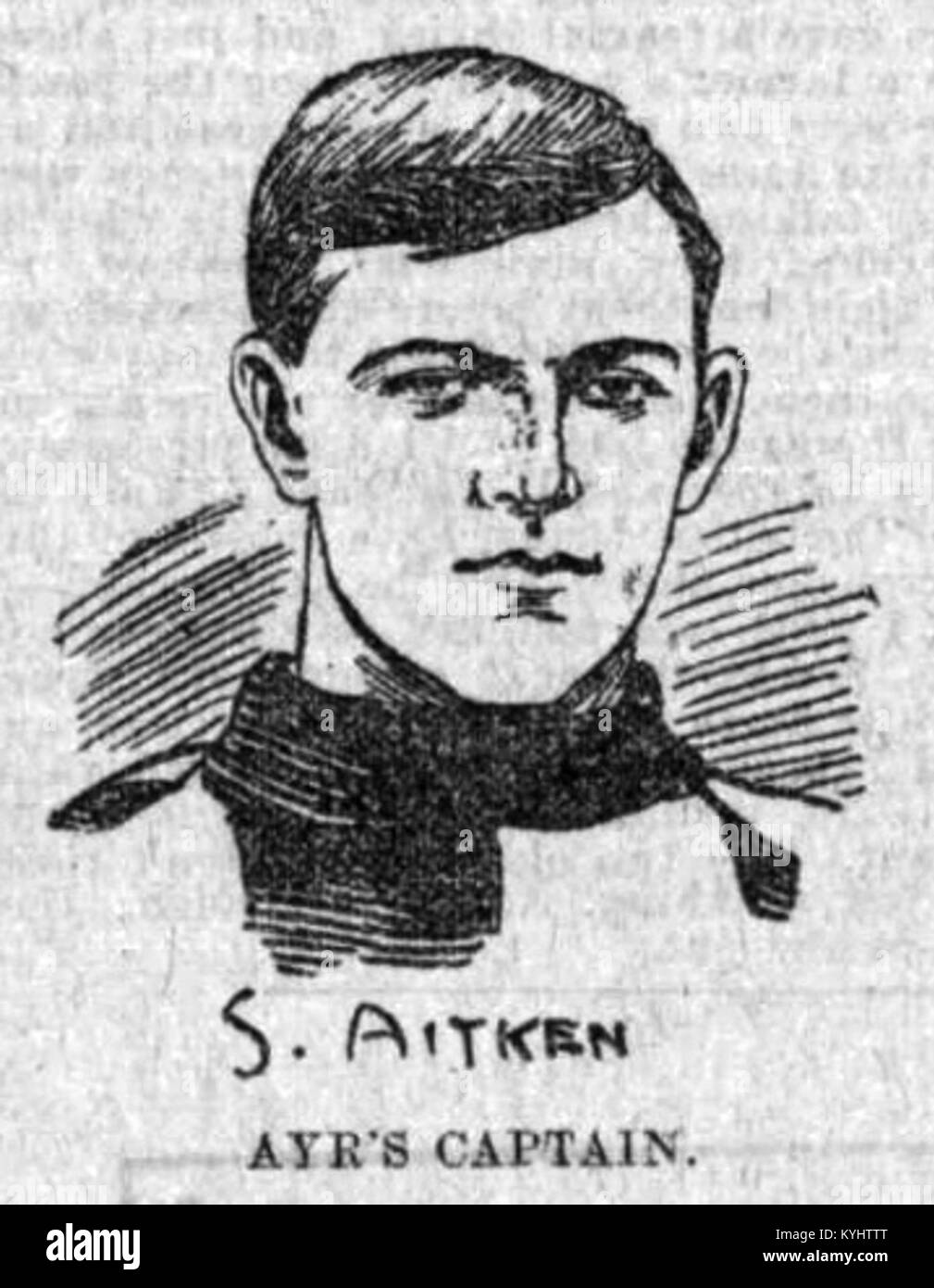 A 1902 photograph of Sam Aitken, a footballer from Ayr FC. The image ...