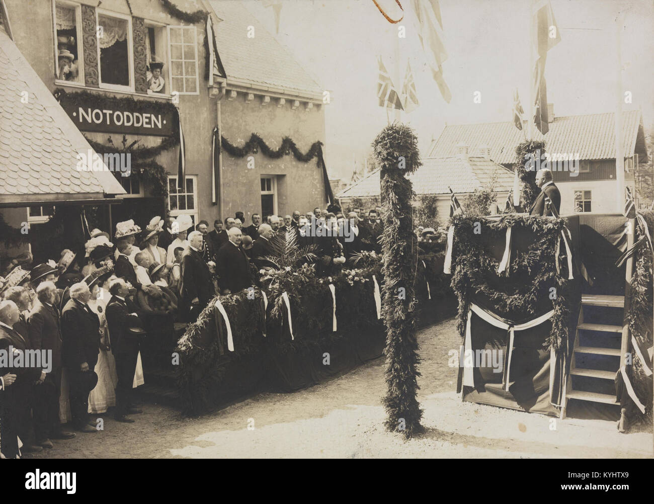 Sam Eyde delivers a speech during the opening of the Tinnosbanen ...