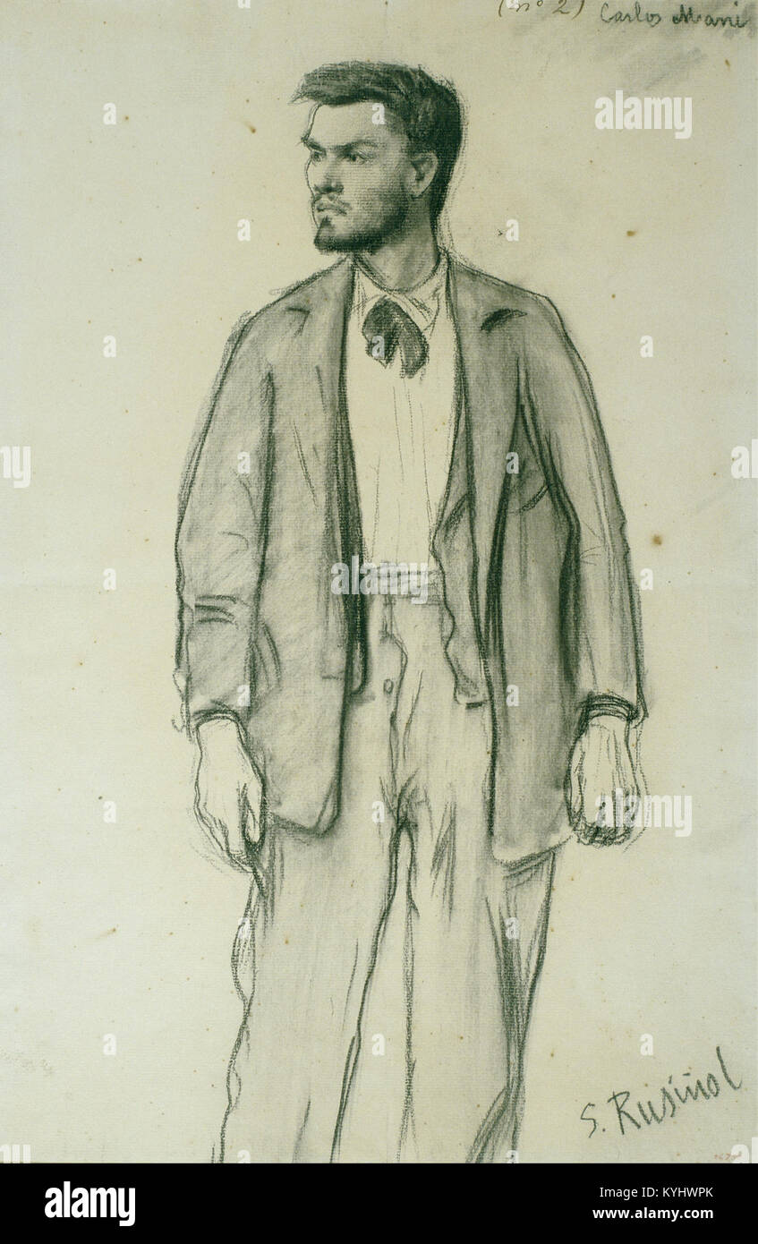 A portrait of Carles Mani by Spanish artist Santiago Rusiñol, depicting ...