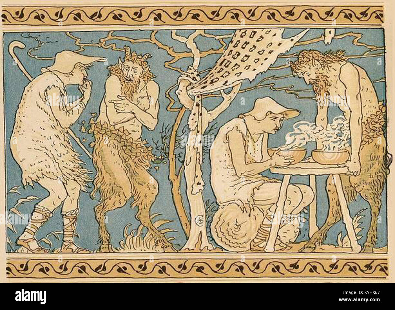 This image features a depiction of a satyr and a peasant, representing ...