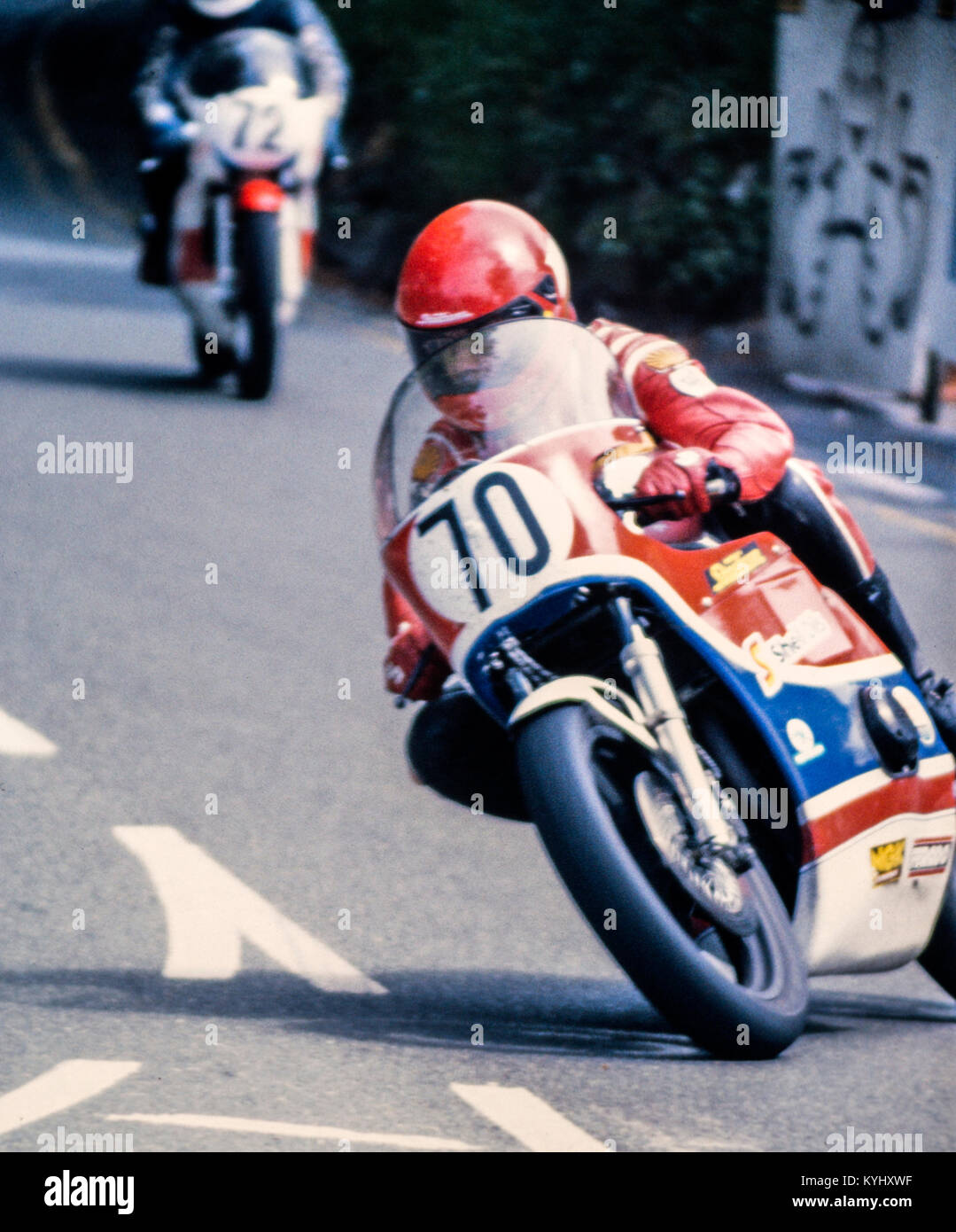 Riders 70 and 72 in the Isle of Man Senior Classic TT race 1983 Stock ...