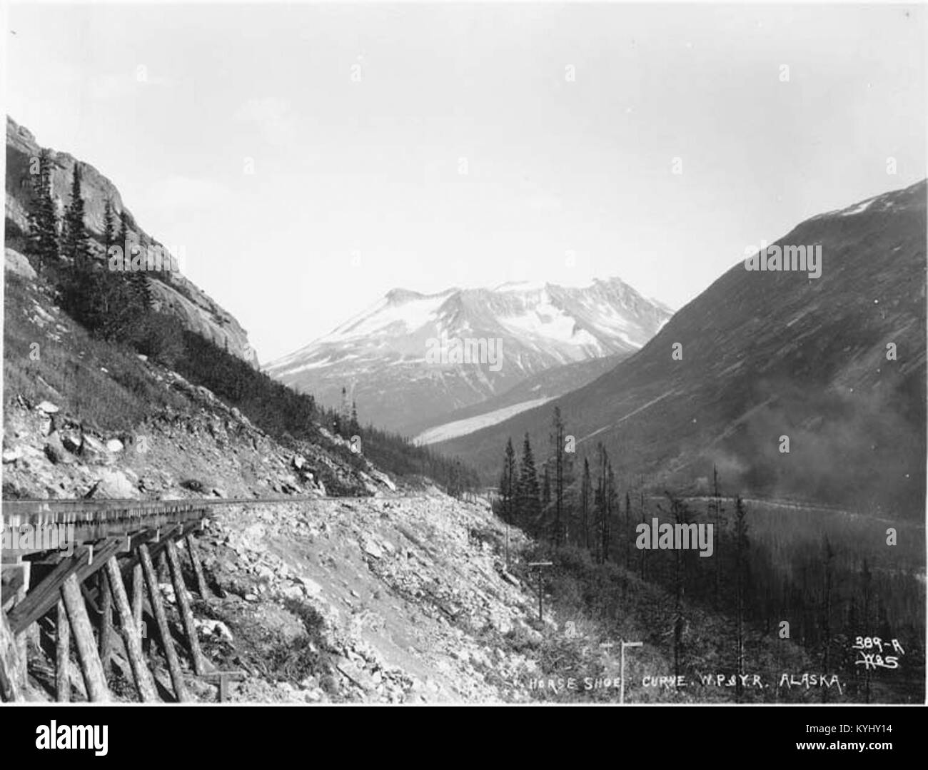 The 1899 photograph shows the White Pass and Yukon Route in Alaska ...