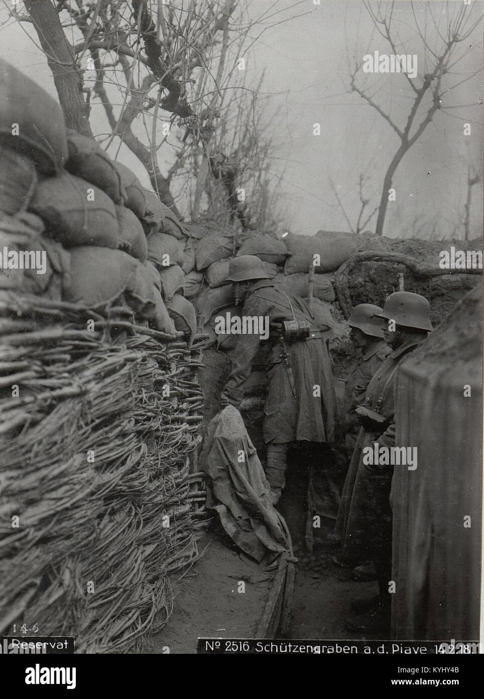 This photograph shows a trench on the Piave River front during World ...