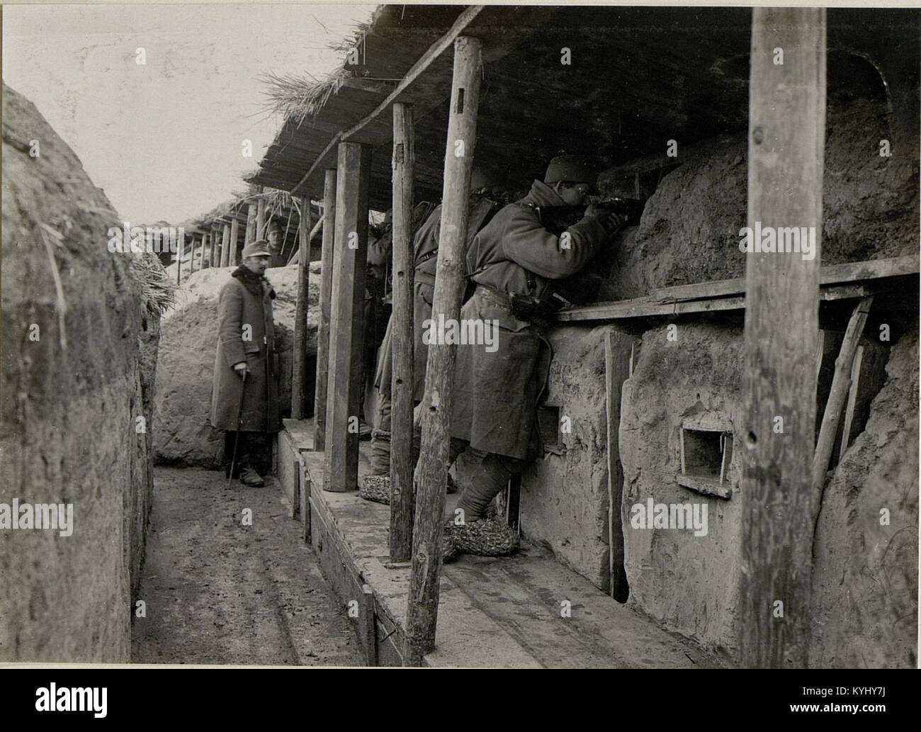 A World War I image showing a trench with shrapnel-proof cover ...