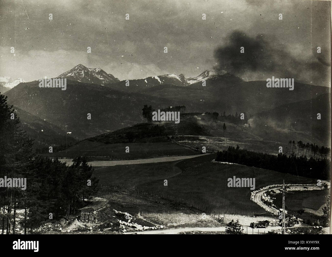 Photograph of the military training ground in Schabs, showing storm ...
