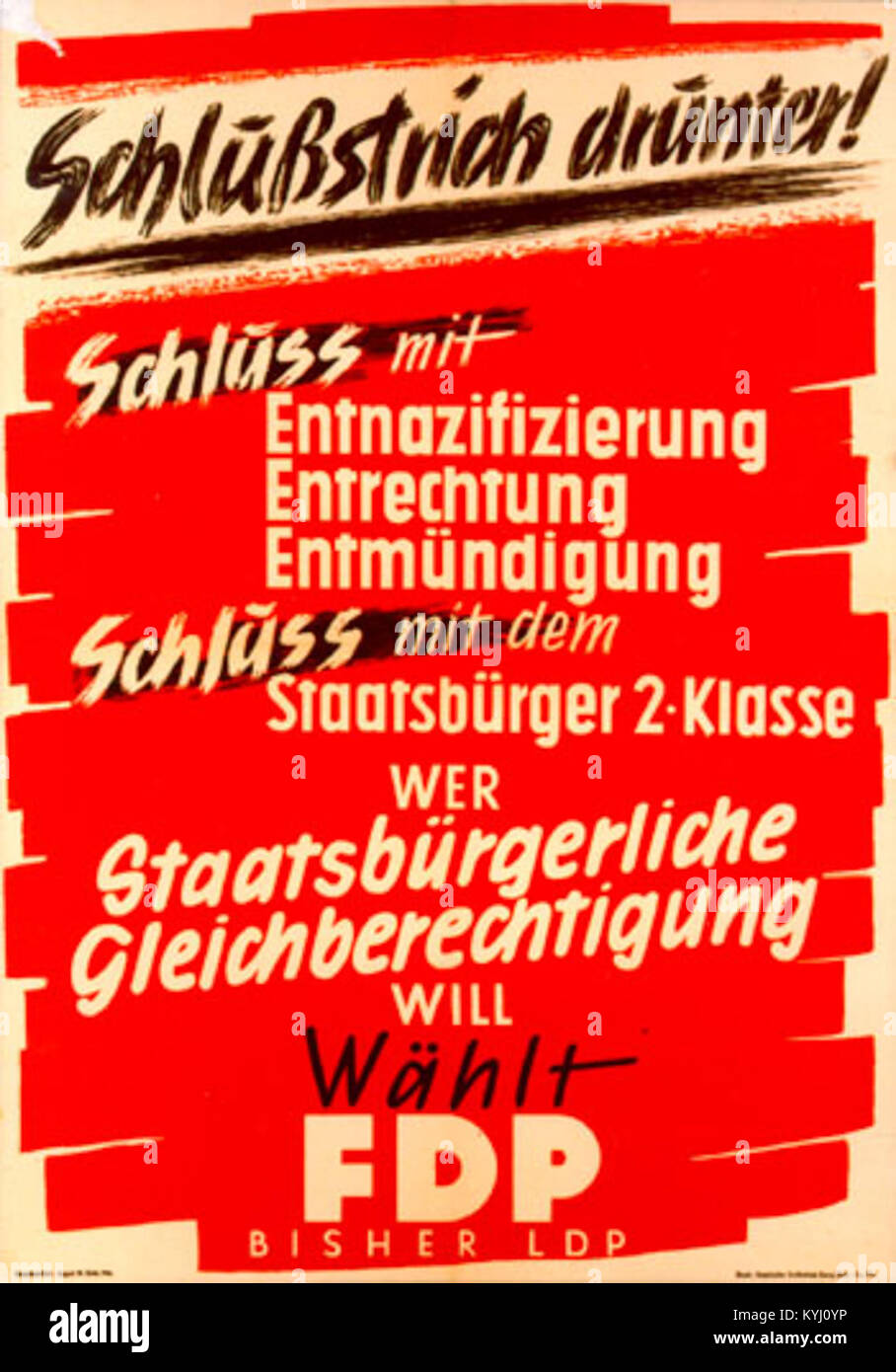 Schlußstrich drunter - FDP election campaign poster, Germany 1949 Stock ...