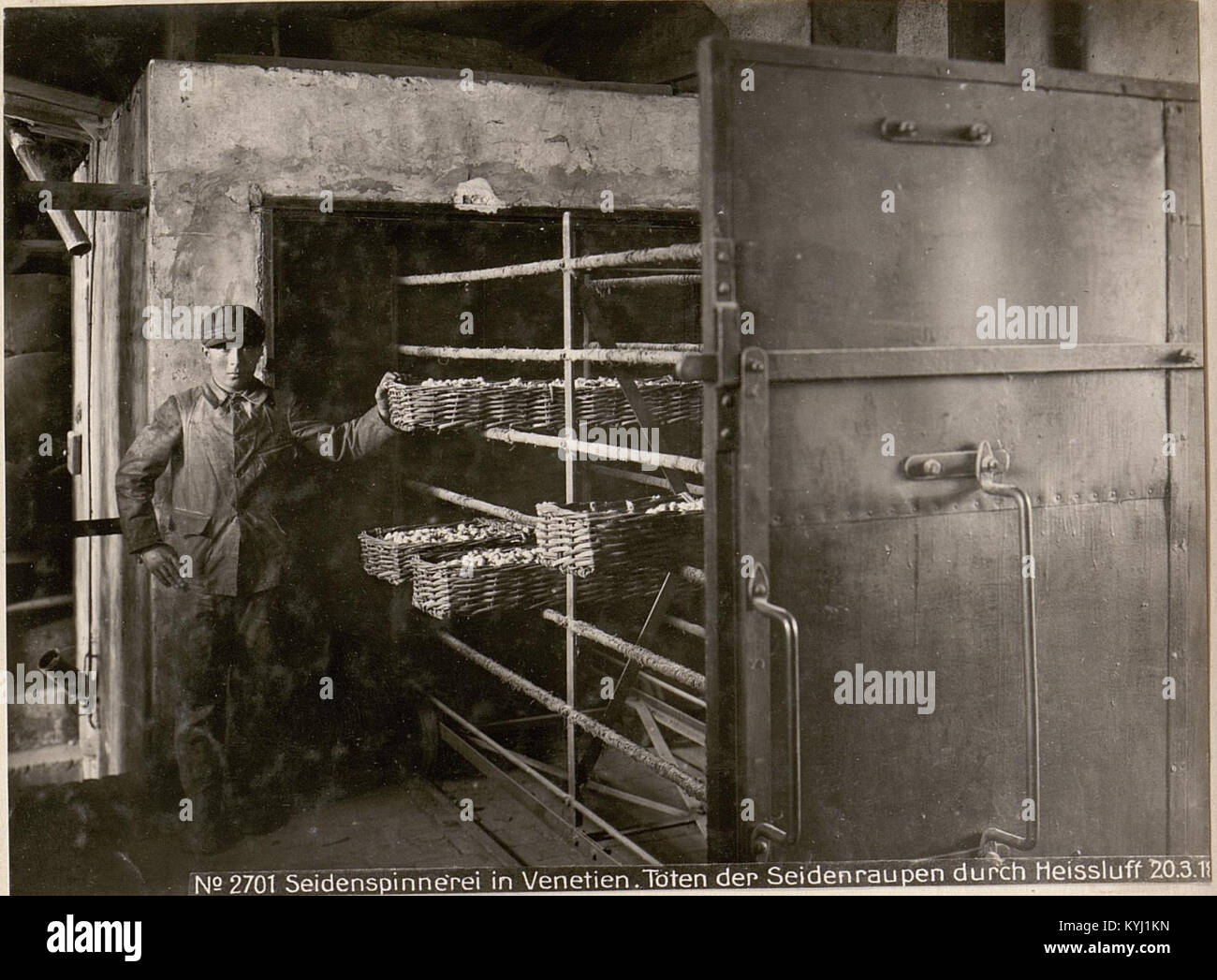 A 1918 photograph showing a silk-spinning factory in Veneto, Italy ...