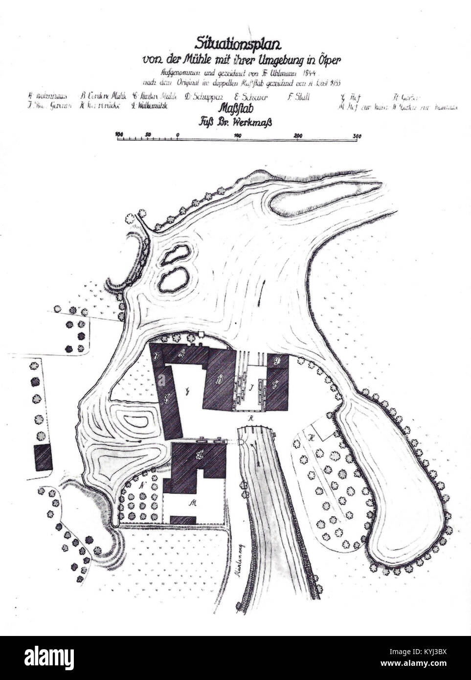 A situational plan from 1844, showing the location of the Mühle (mill ...