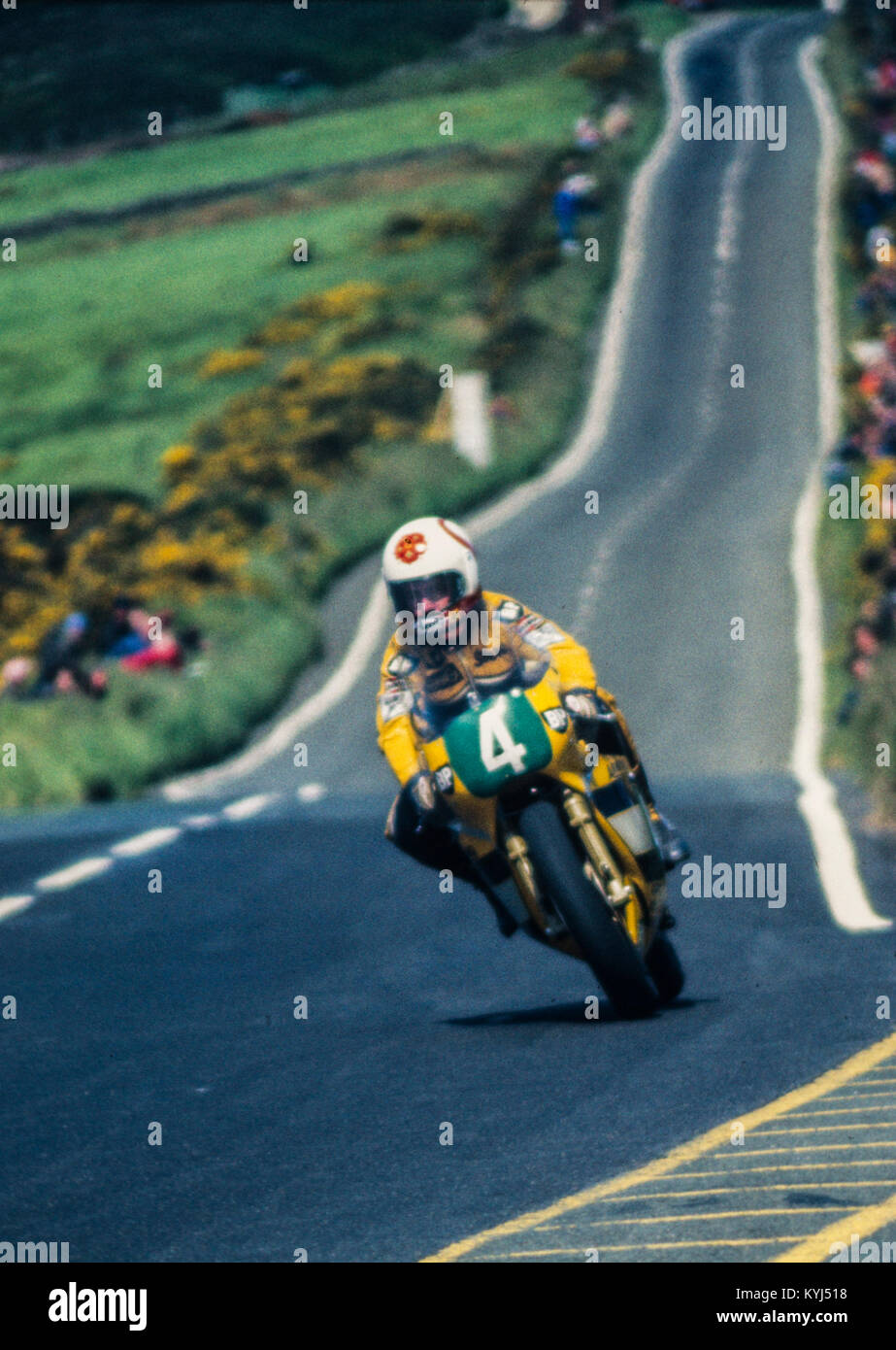 Rider no 4 at Creg Ny Baa in the Isle of Man Junior TT, 1983 Stock ...