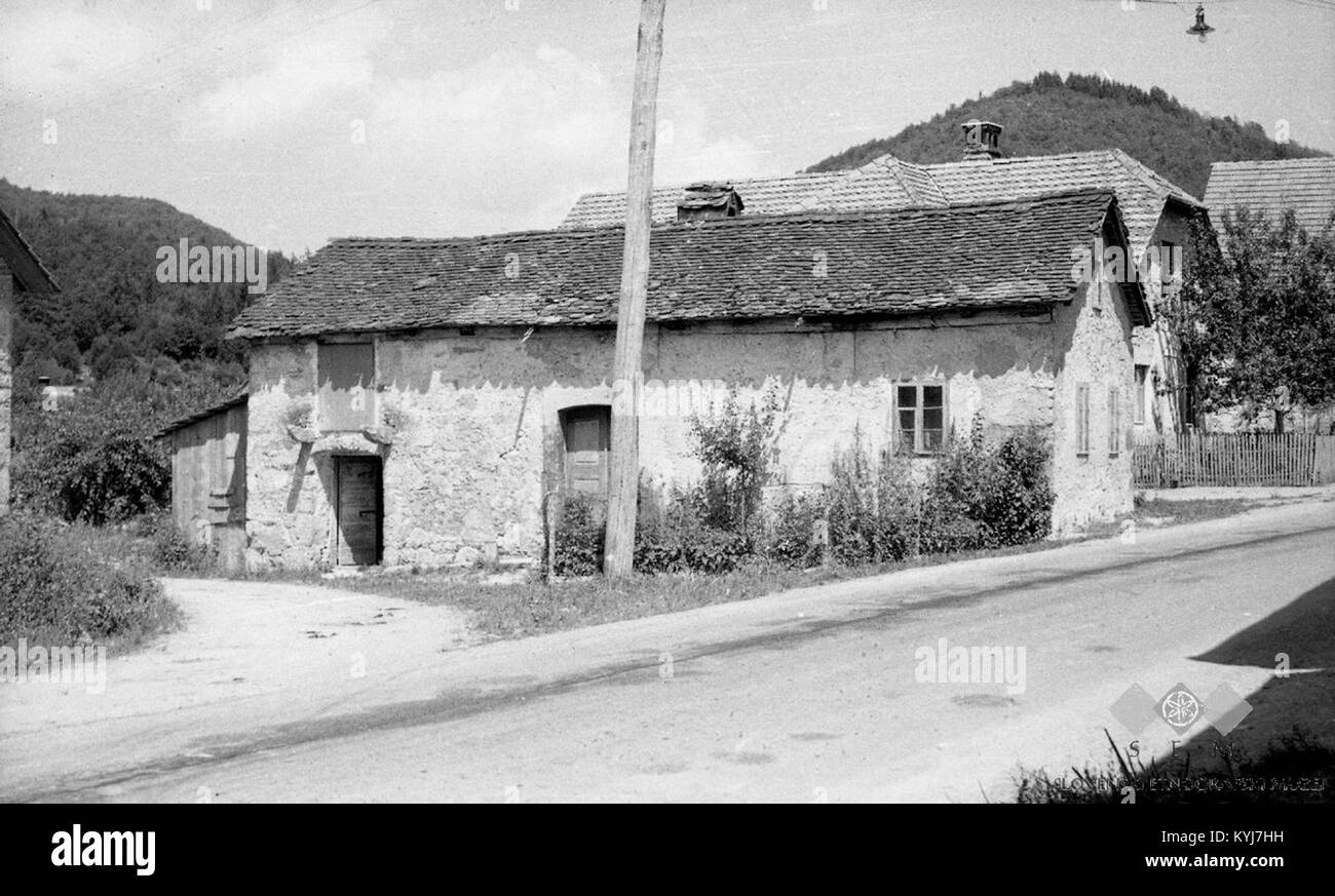 Photograph of an old farmhouse in the center of Lož from 1962, showing ...
