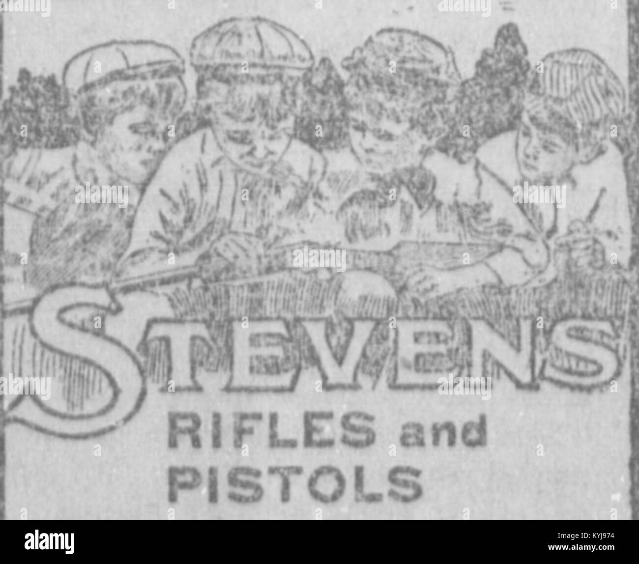 A 1901 advertisement for Stevens rifles and pistols, showcasing the ...