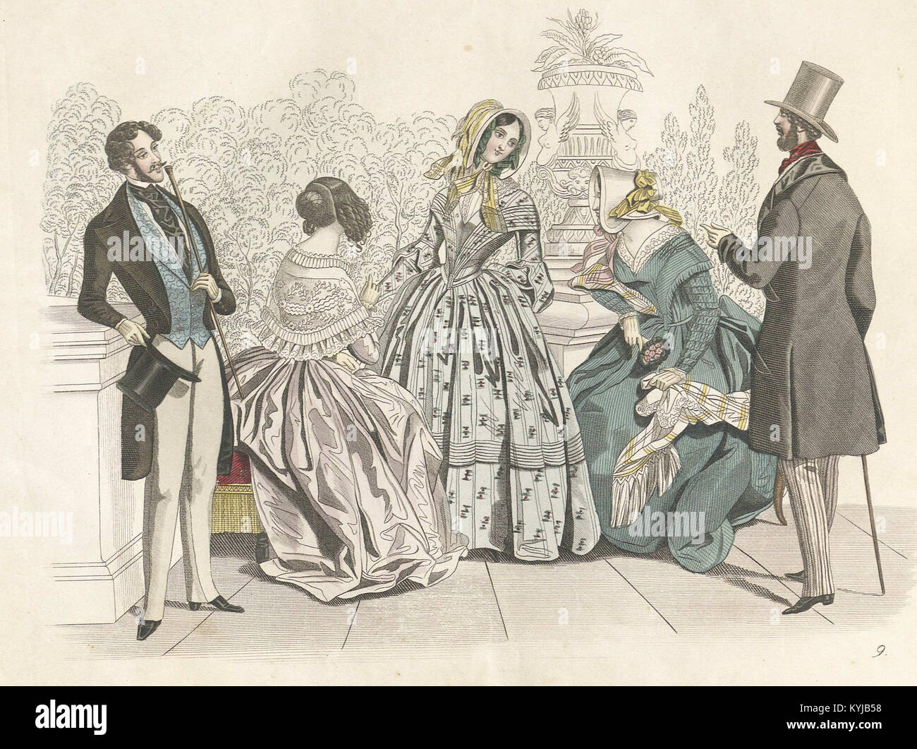 An 1843 illustration from the Stockholm Fashion Journal depicting women ...