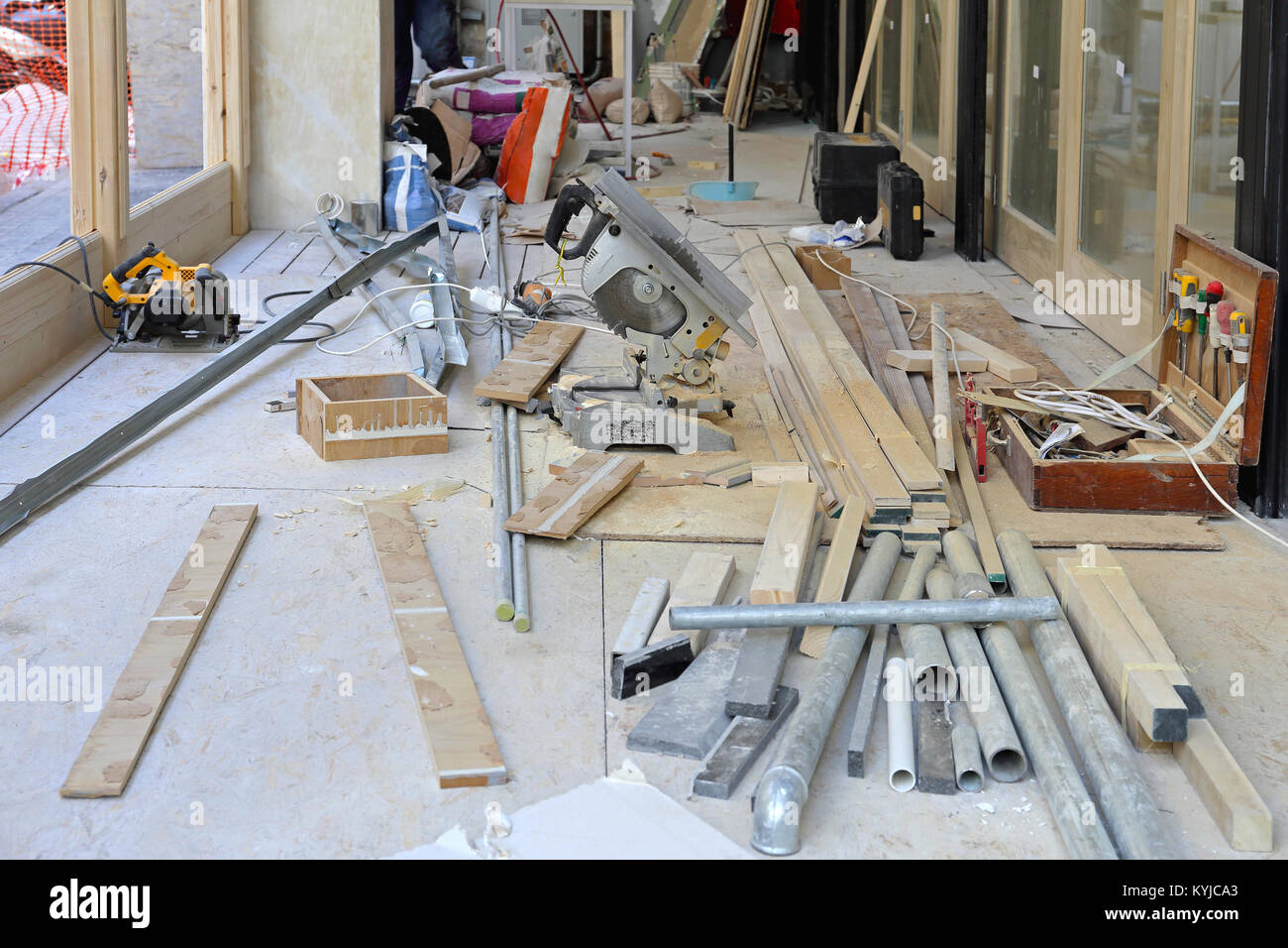 Construction Site Renovation With Work Tools and Materials Stock Photo ...