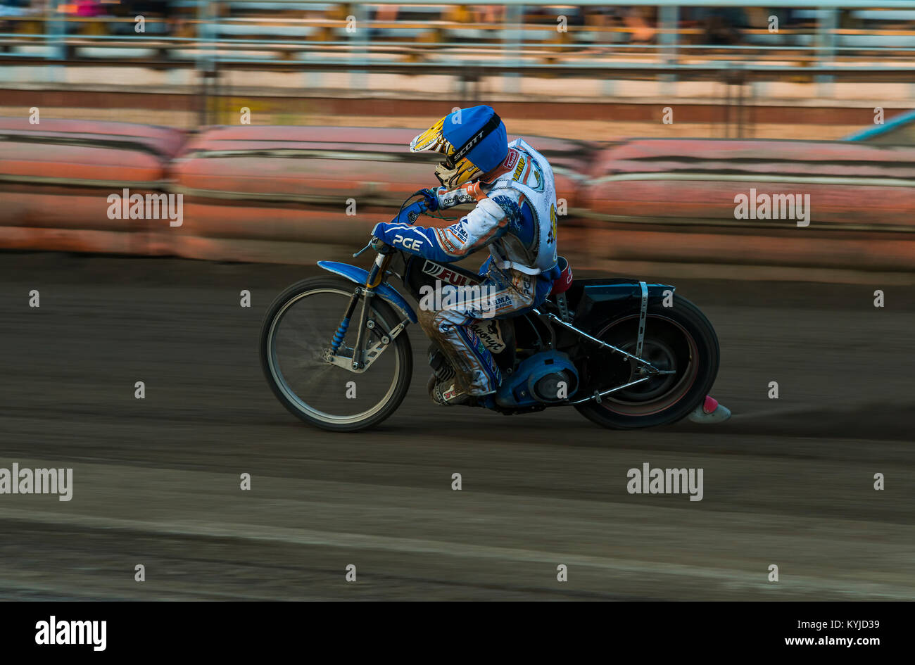 Rivne, Ukraine - 29 August 2015: Unknown rider overcomes the track at ...