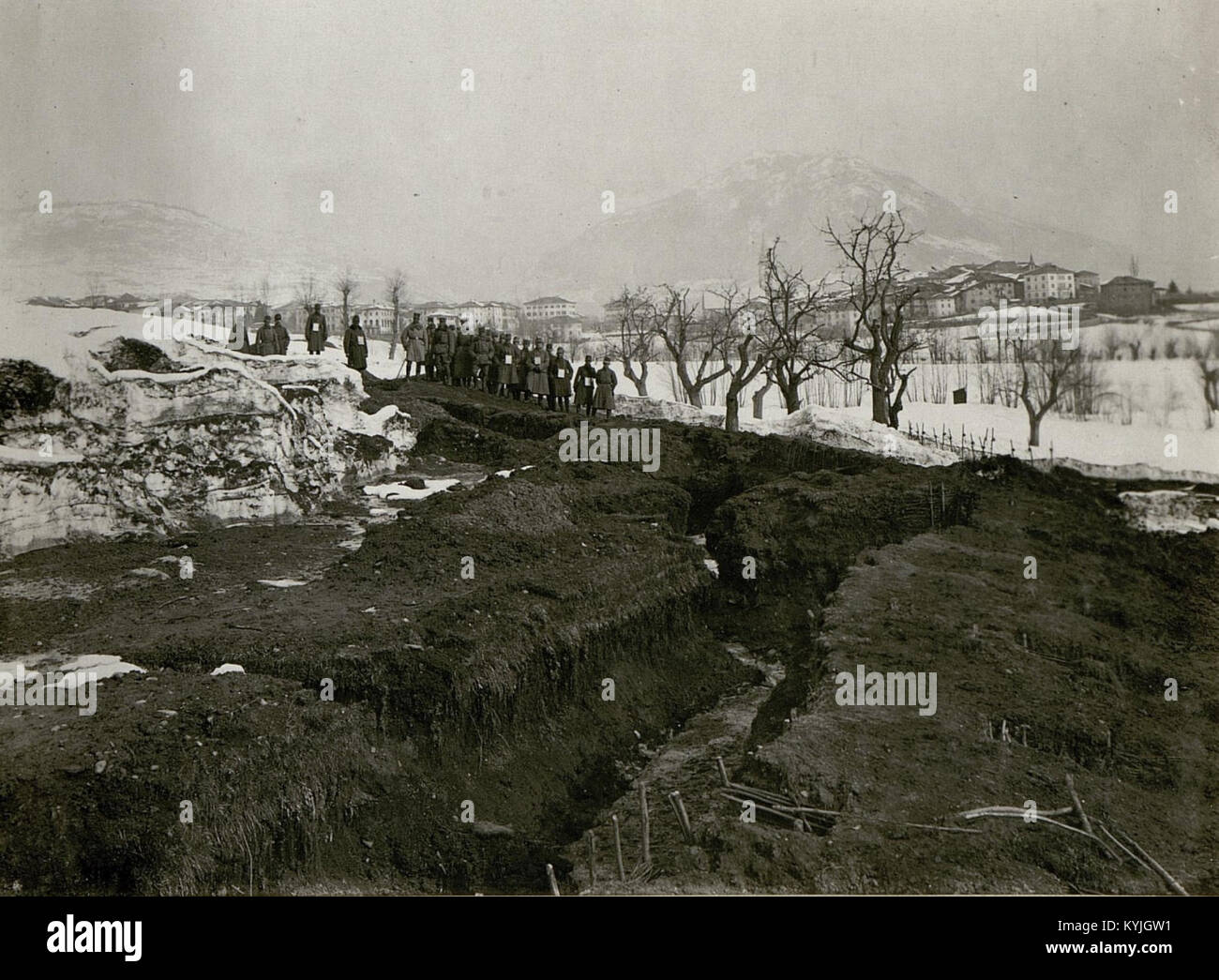 A photograph documenting military storm drills in Mezzocorona. The ...