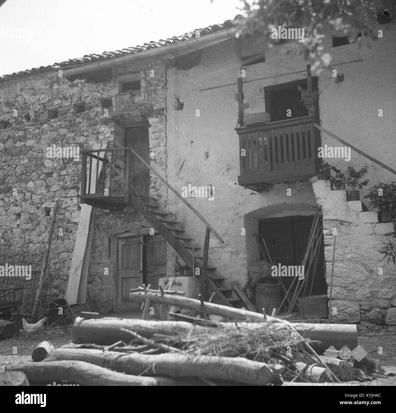 The 1951 photograph near Gorenscku, Slovenia, shows a residential house ...
