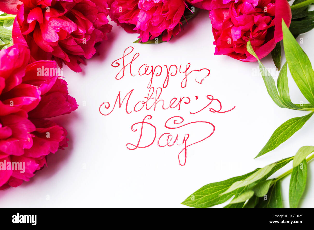 Handwritten Happy Mothers day card with red roses on white Stock Photo ...