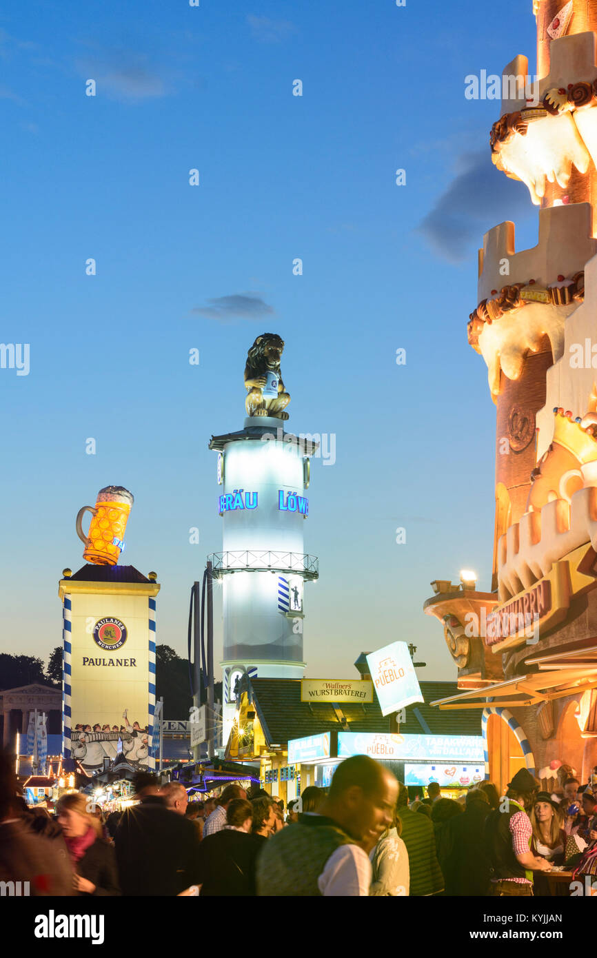 München, Munich: Oktoberfest beer festival: tower of beer tent Paulaner ...