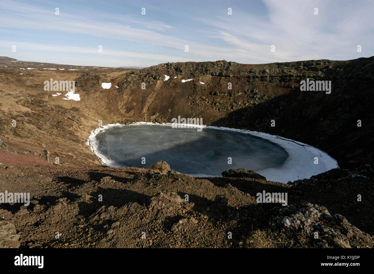 The ice-covered Kerid lies in Iceland's volcanic zone which runs ...