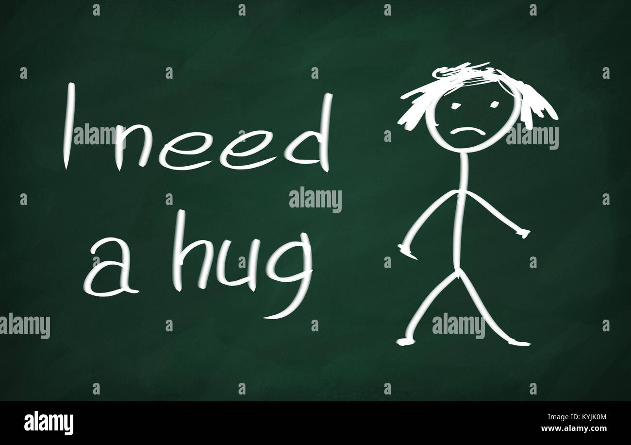 On the blackboard draw character and write I need a hug Stock Photo - Alamy