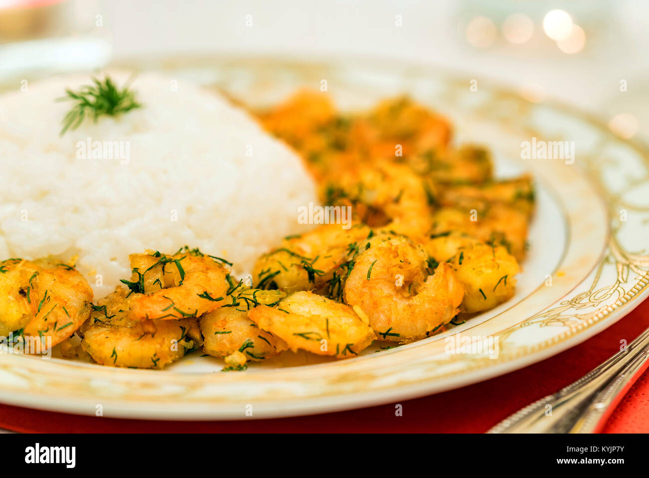 Close-up of prawn with rice Stock Photo - Alamy