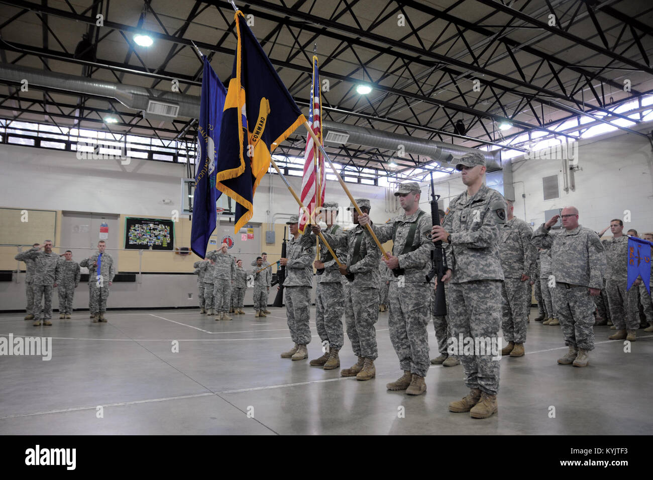 The Kentucky National Guard's 751st Troop Command renders honors during ...