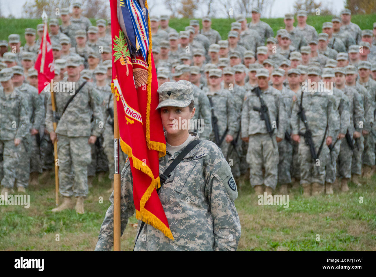 Spc. Caitlin Viera with the 201st Engineer Battalion holds the ...