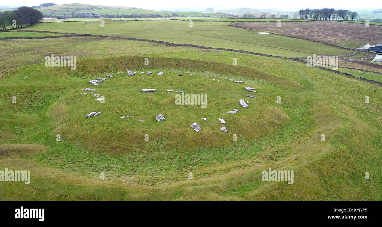 The ancient stone circle at Monyash, Derbyshire known as Arbor Low ...