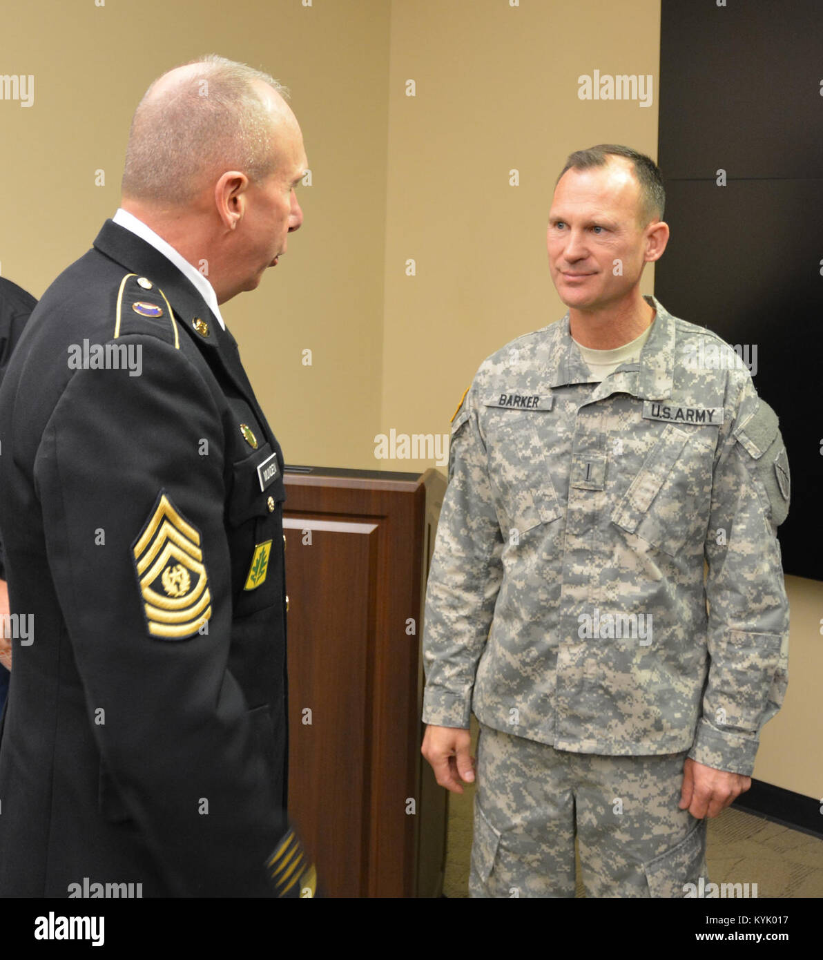 State Command Sergeant Major David Munden congratulates Chief Warrant ...