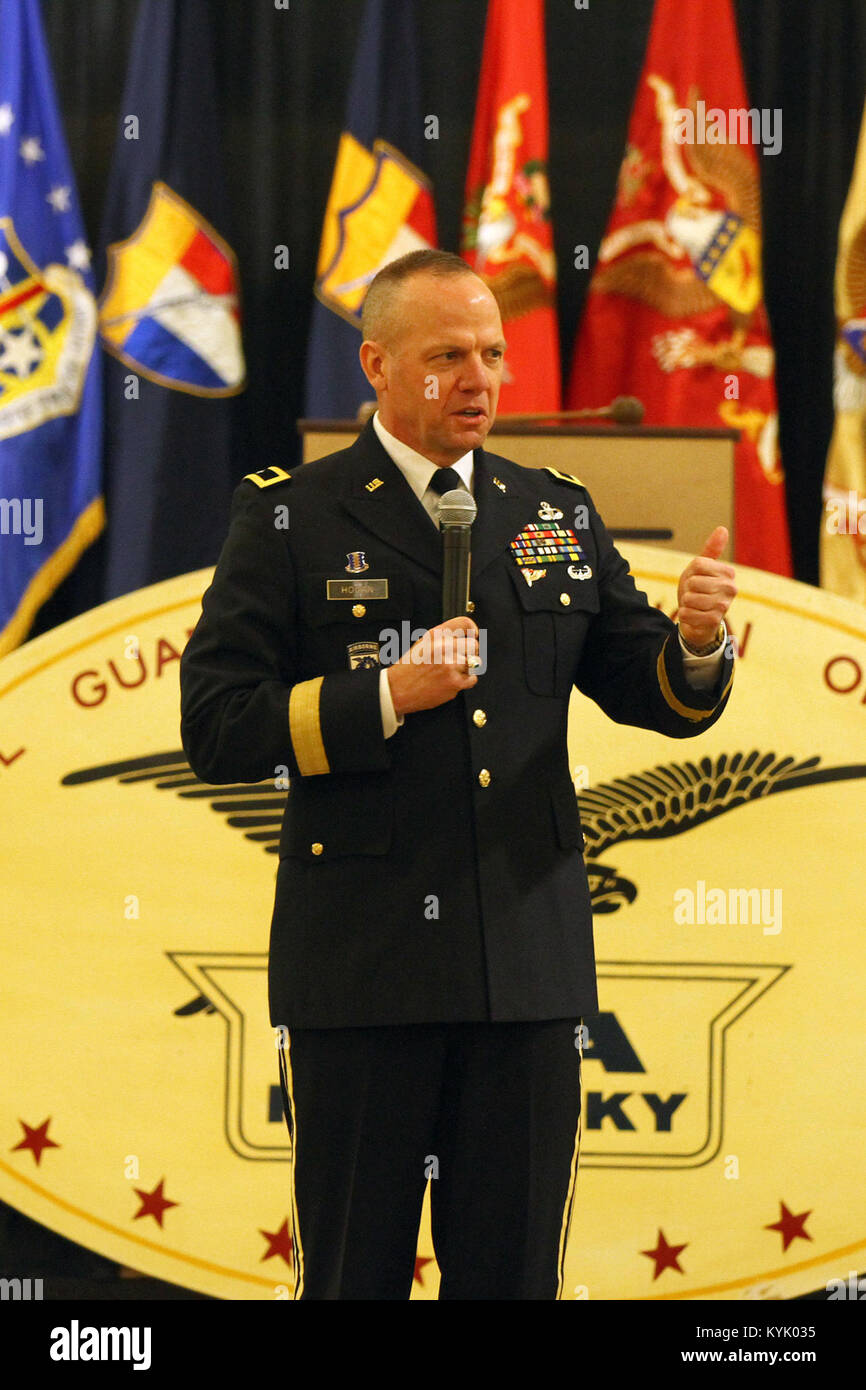 Brig. Gen. Stephen Hogan speaks to Kentucky Guardsmen gathered for the ...