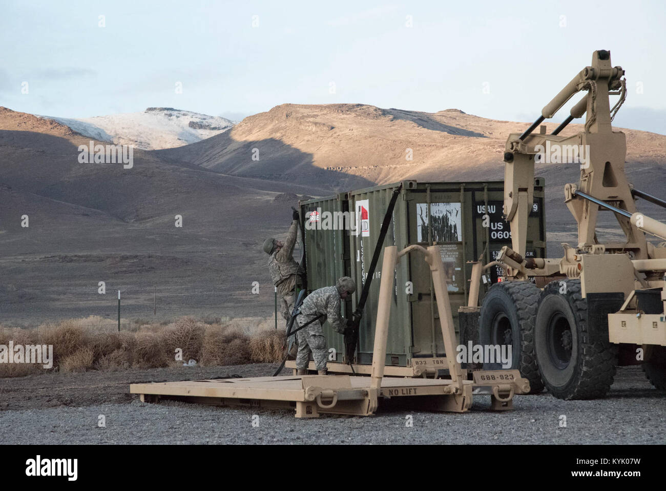 Soldiers from the 688th Rapid Port Opening Element secure equipment for ...