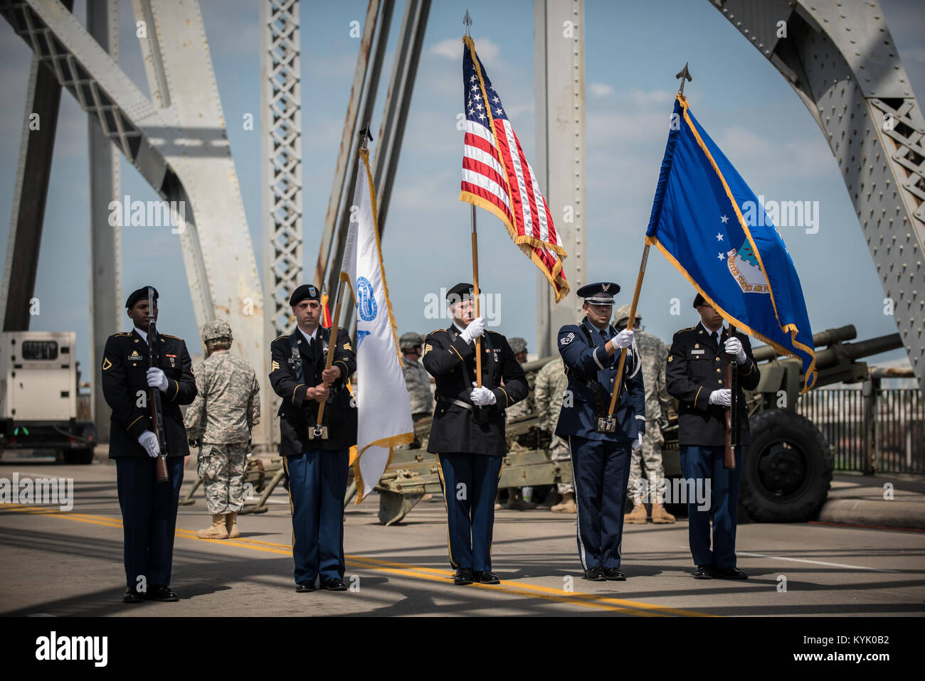 A joint squad from the Kentucky National Guard present the colors to ...