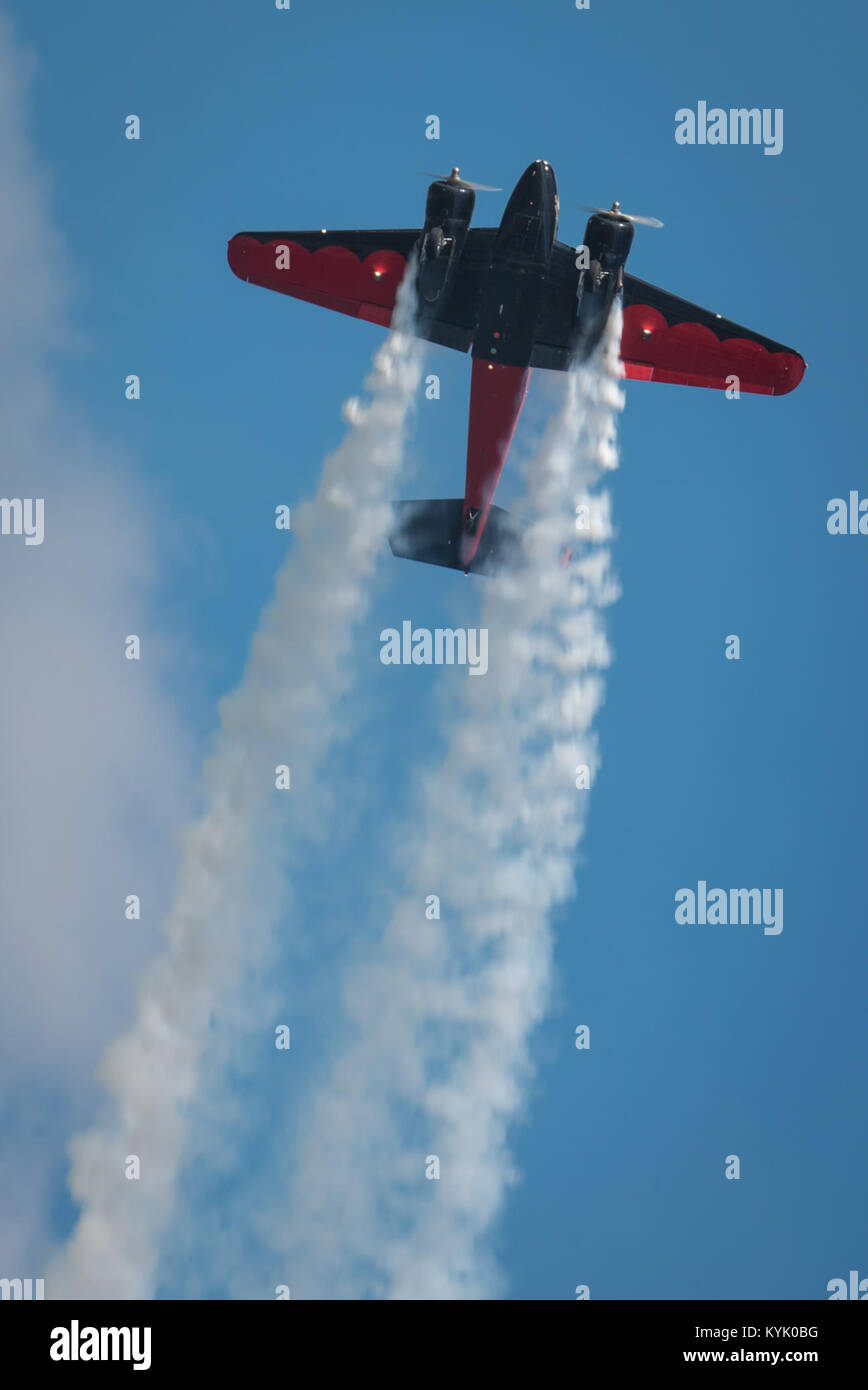 Matt Younkin performs aerobatic stunts with his Twin Beech 18 aircraft ...
