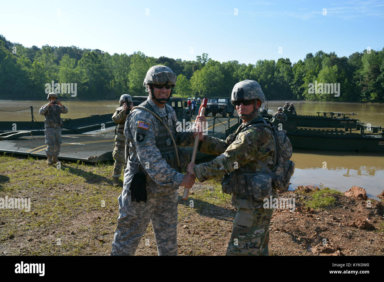 Lt Col James Richmond commander 206th Engineer Battalion presents a ...