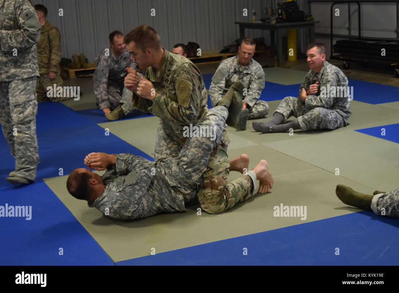 Staff Sgt. Daniel Dornbusch (top) and Capt. Stephen Strack practice a ...