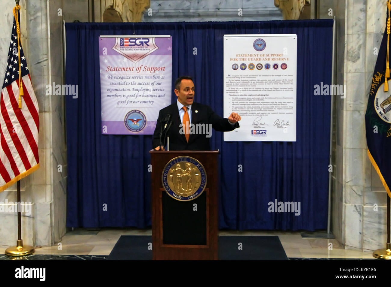 Governor Matt Bevin speaks during a Statement of Support Signing with ...