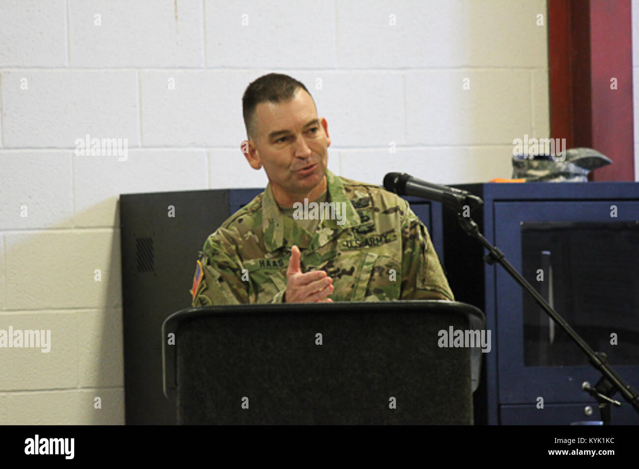 Lt. Col. Bryant Haas speaks during a change of command ceremony at the ...