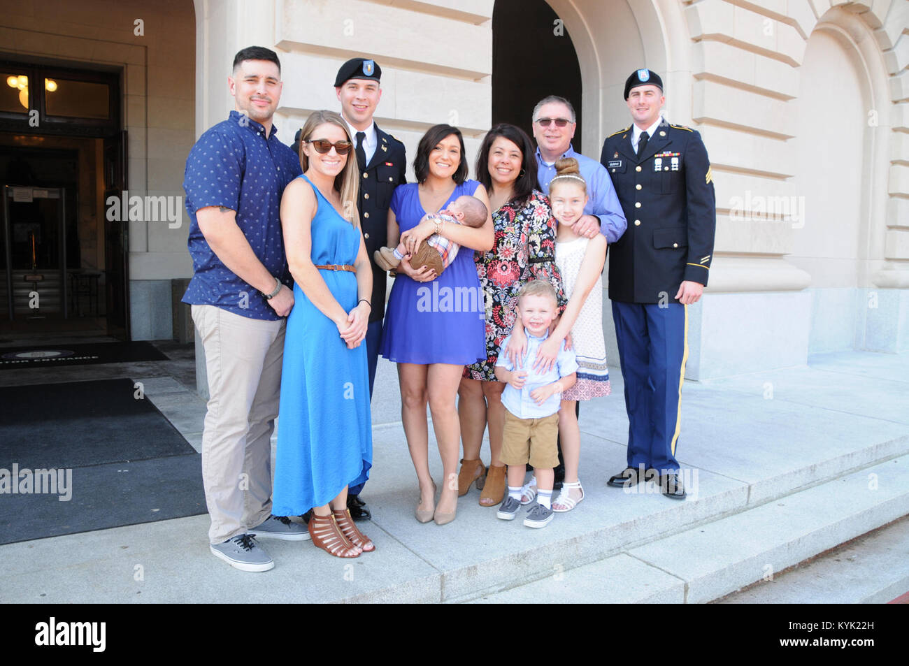Newly promoted 2nd Lt. Ross Rigsby (center) poses with his family and friends after the ...