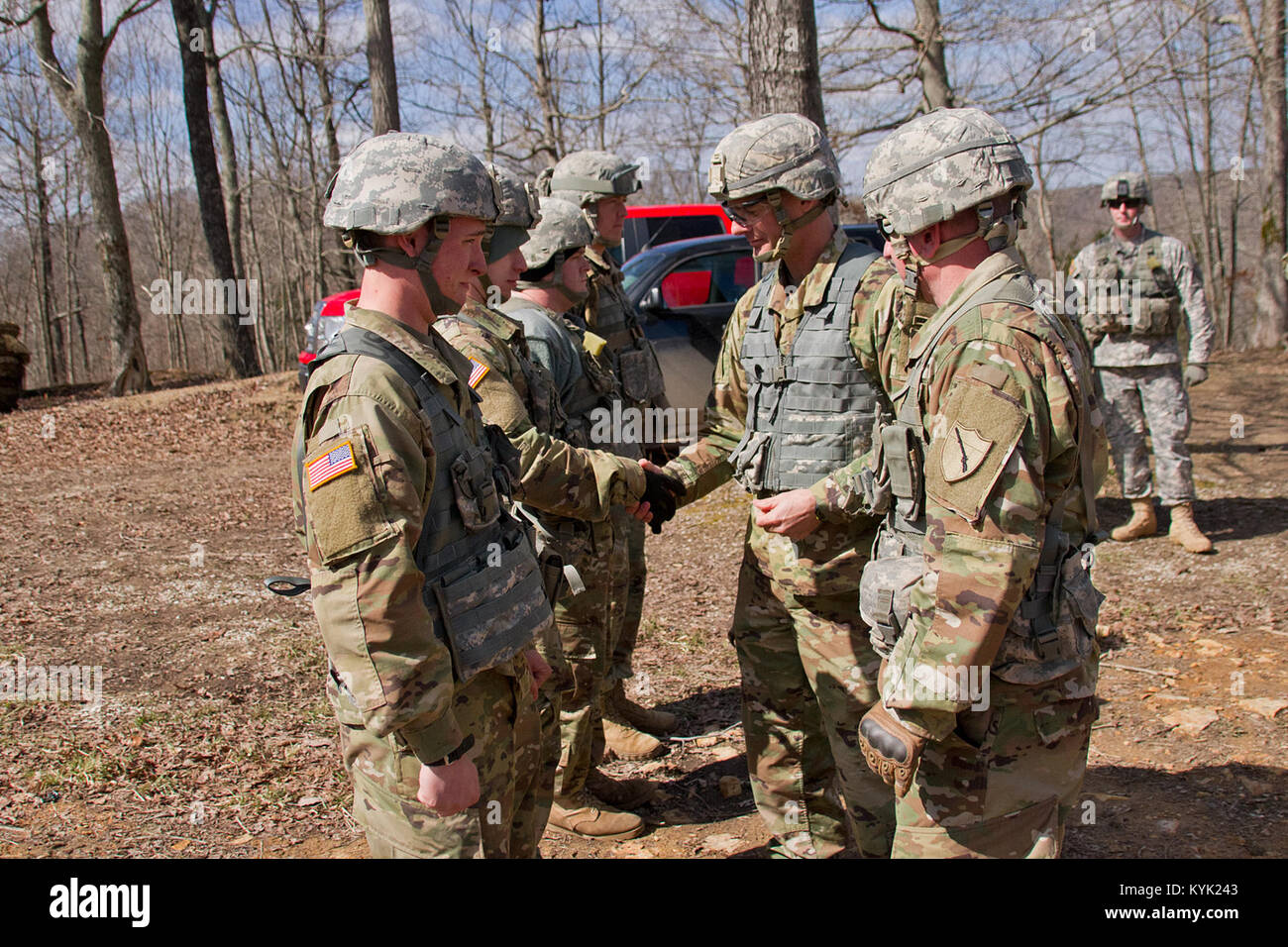 Col. Bryan Howay, commander of the 75th Troop Command greets Soldiers ...