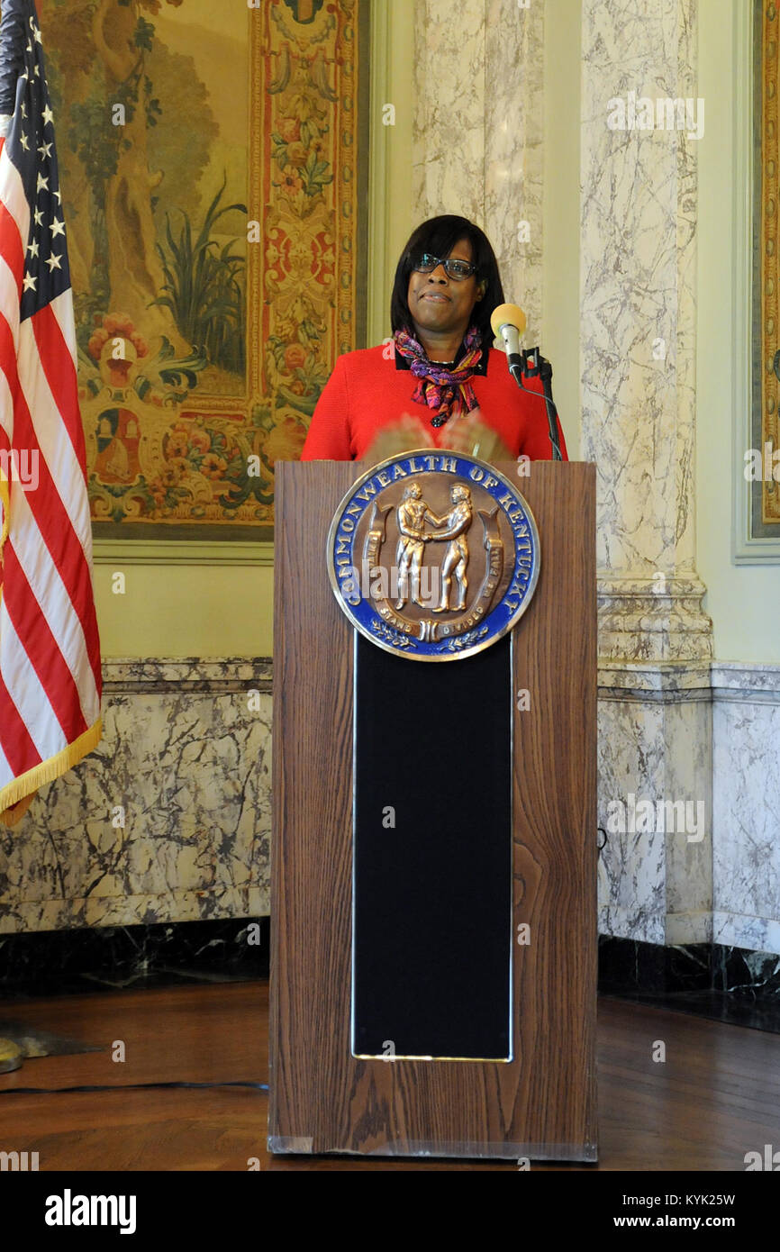 Kentucky Lt. Gov. Jenean Hampton speaks during a Memorandum of ...
